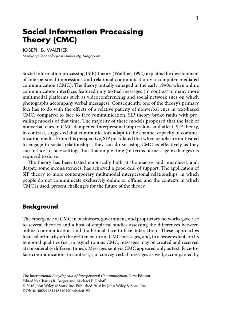 Social Information Processing Theory (CMC) | PDF | Interpersonal ...