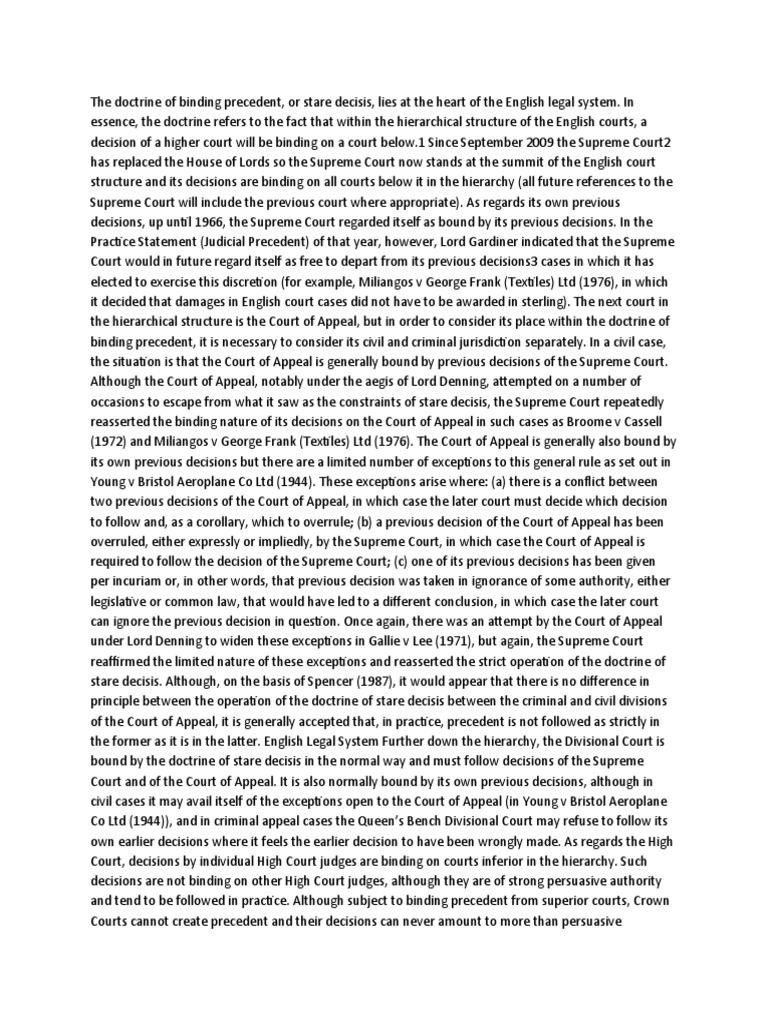 The Doctrine of Binding Precedent | PDF | Precedent | Obiter Dictum