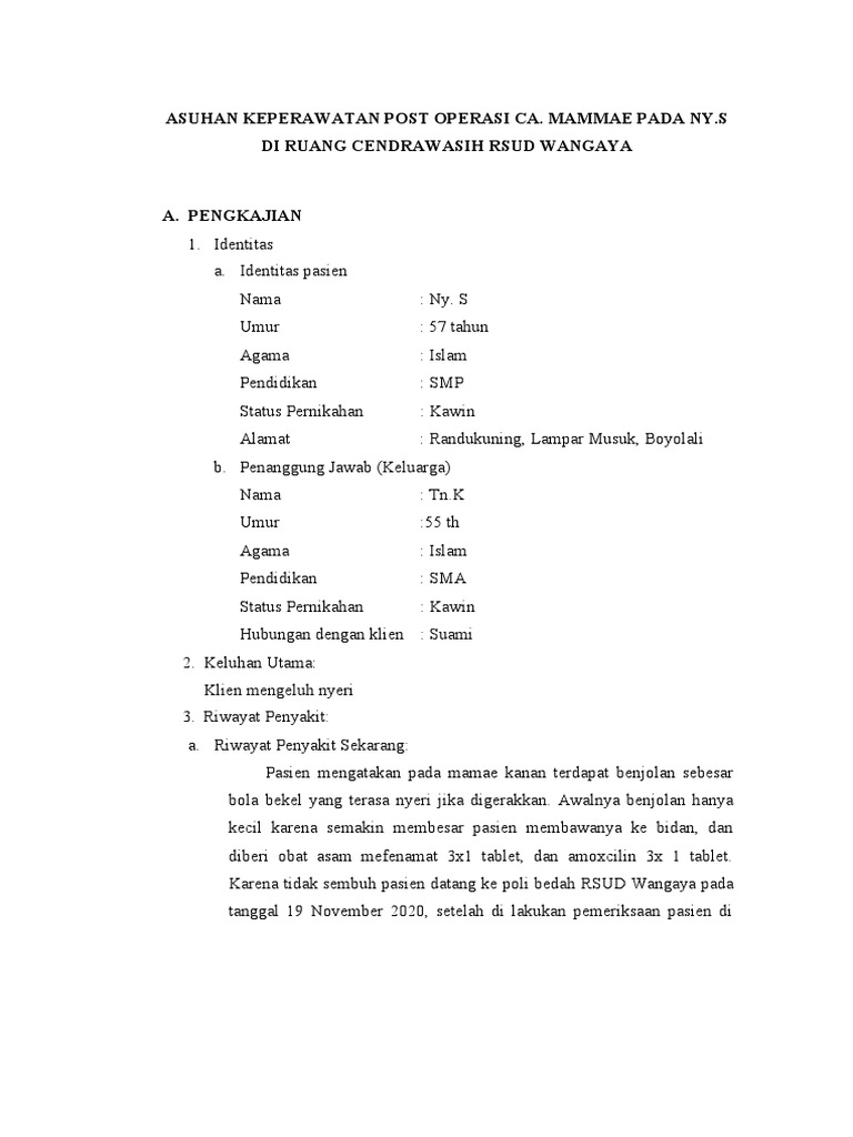 Asuhan Keperawatan Post Operasi Ca | PDF