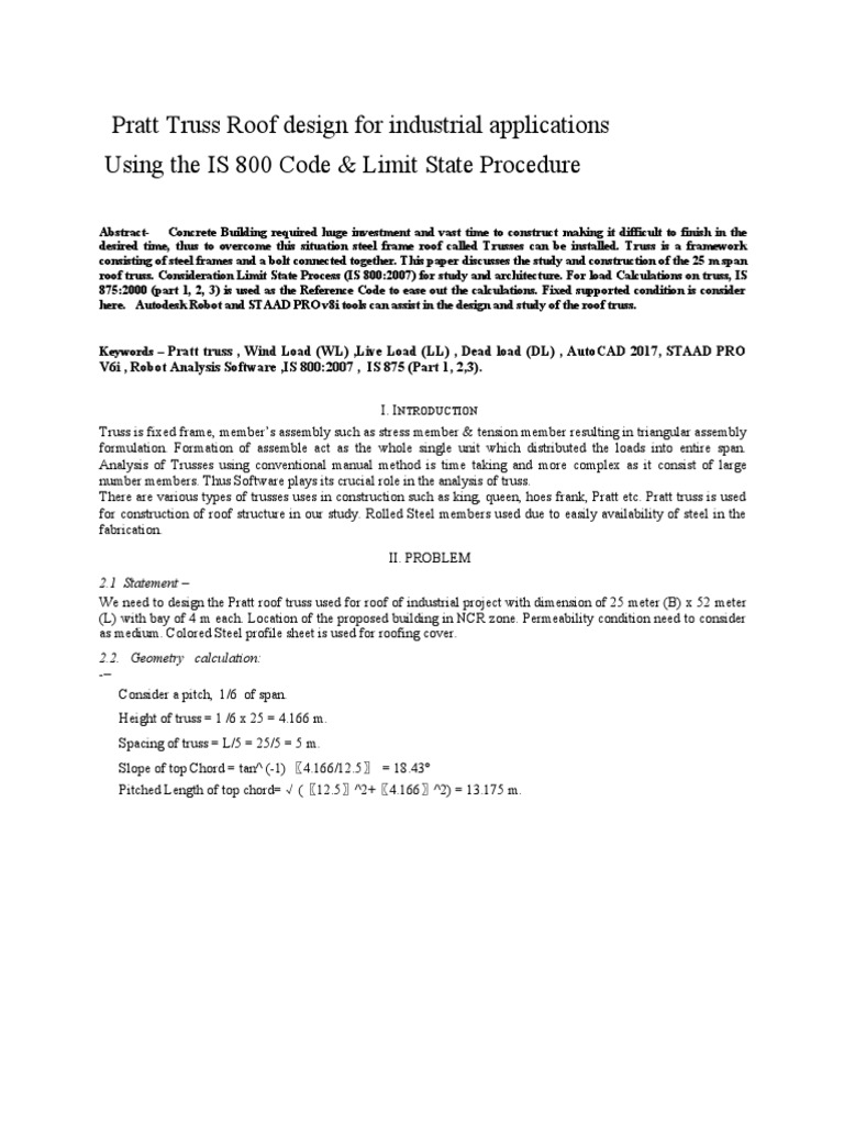 Pratt Truss Roof Design - 1 | PDF | Truss | Roof