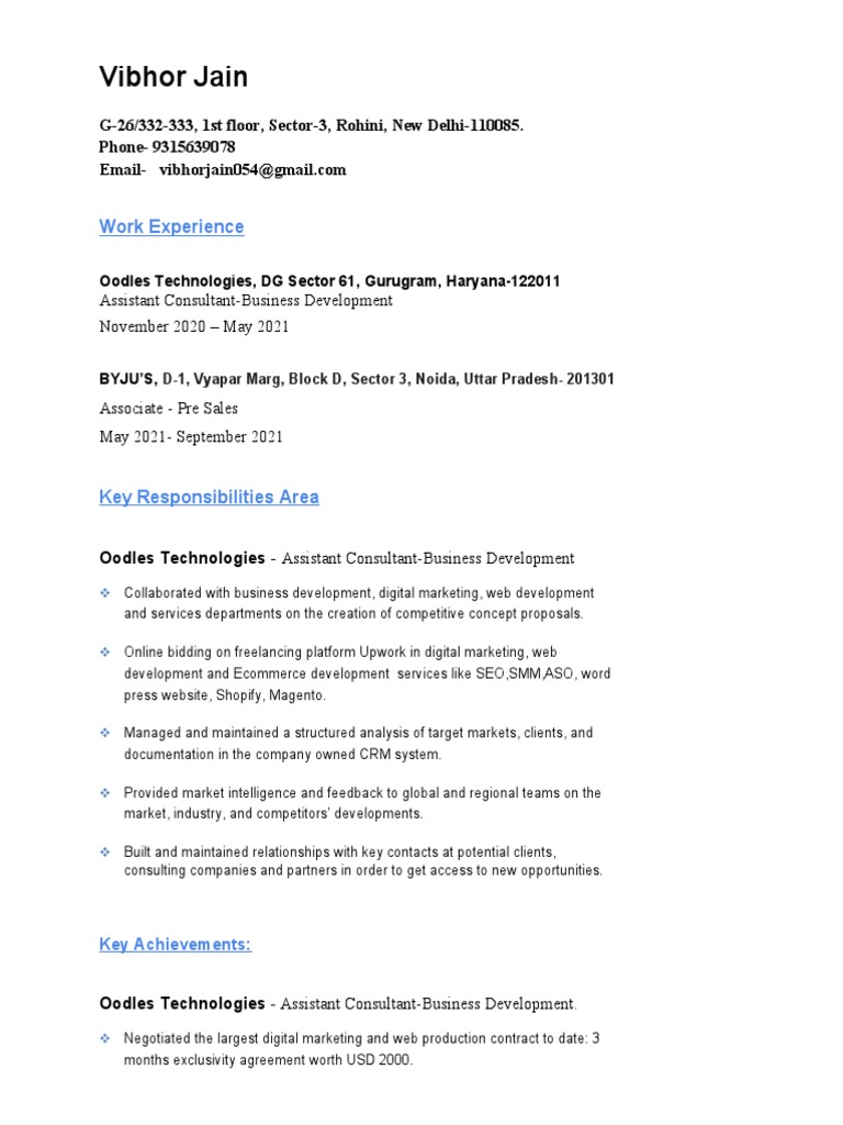 Vibhor Jain: Business Development & Sales Expert | PDF | Sales | Digital Marketing