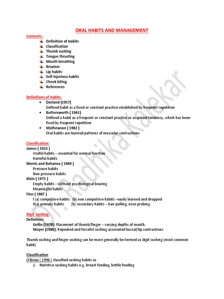 Oral Habits and Management | PDF | Human Nose | Mouth