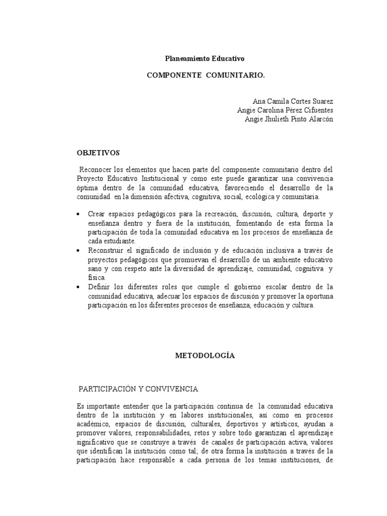 Componente Comunitario | PDF | Inclusión (Educación) | Institución