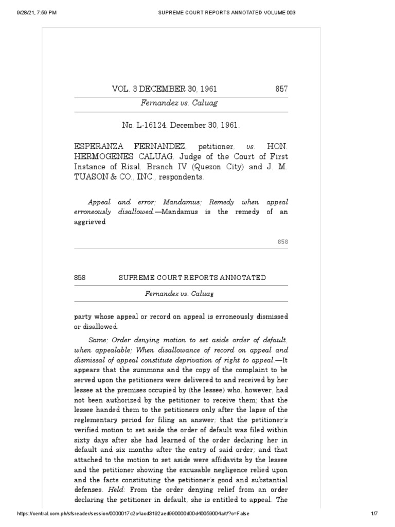 Fernandez v. Caluag (e-SCRA) | PDF | Complaint | Mandamus