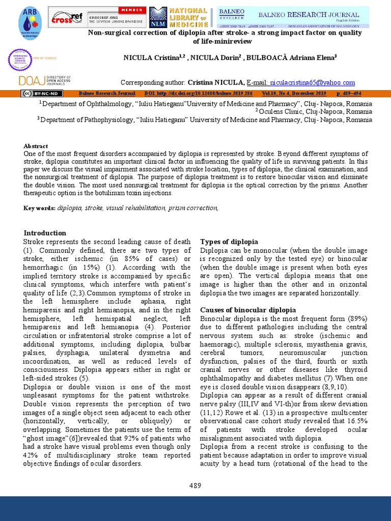 Non-Surgical Correction of Diplopia After Stroke | PDF | Stroke | Prism