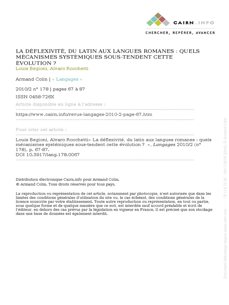 La Déflexivité, Du Latin Aux Langues Romanes | PDF | Morphologie ...