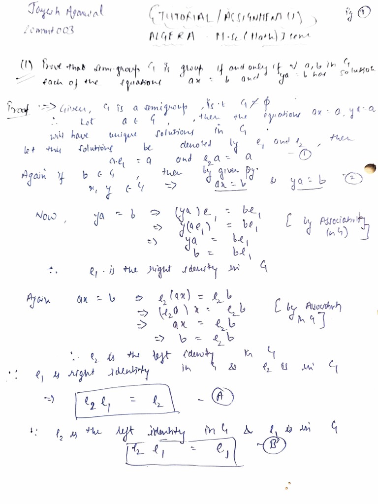 Algebra Assignment 1 | PDF