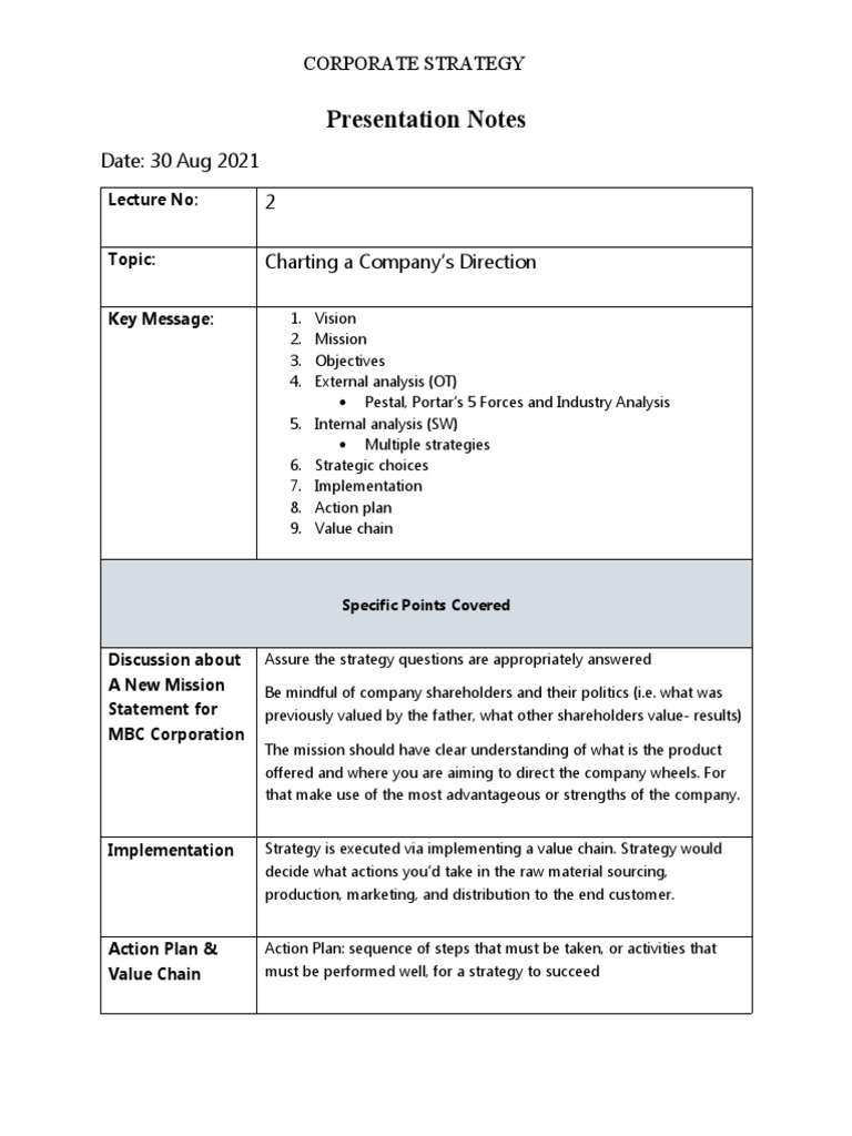 Lecture 2 - Corporate Strategy Notes | PDF | Strategic Management ...