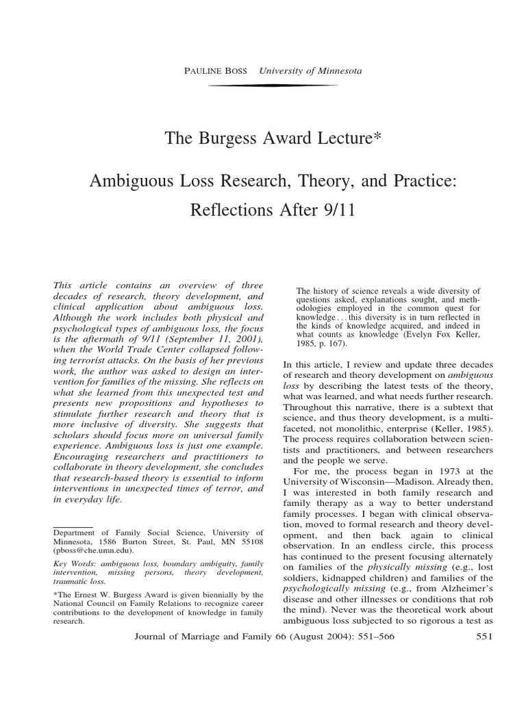 Ambiguous Loss Theory Boss 2004 | PDF | Grief | Family