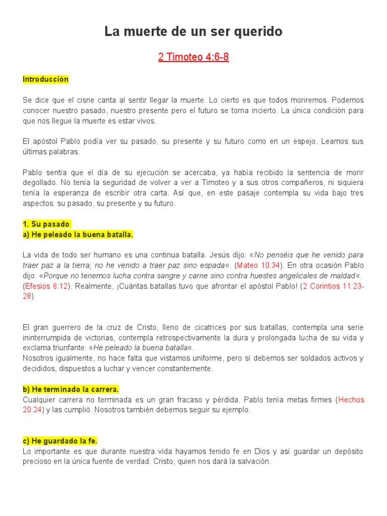 La Muerte de Un Ser Querido Prédica | PDF