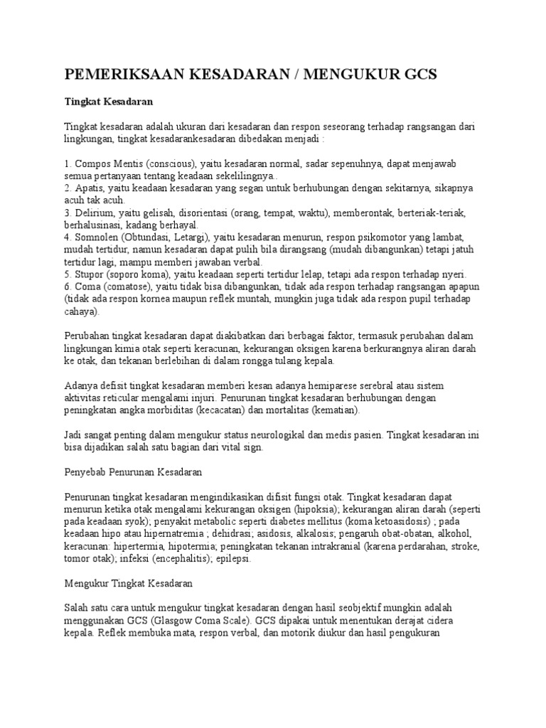 PEMERIKSAAN KESADARAN Gcs | PDF