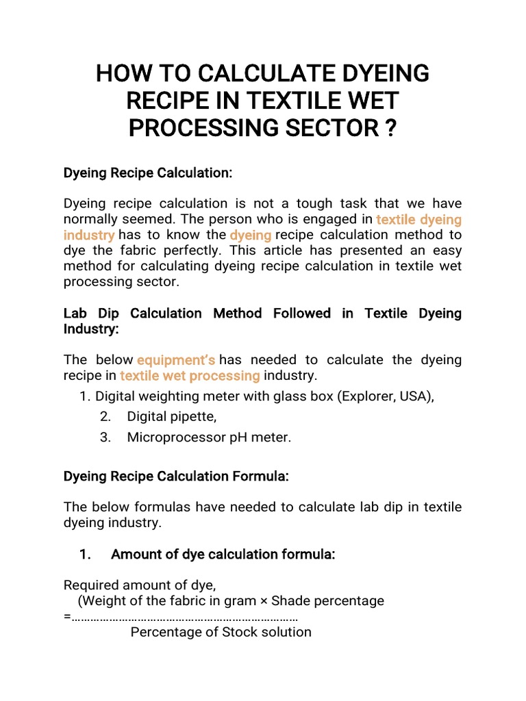 TWP2 Dyeing Recipe Calculation | PDF | Textiles | Chemical Compounds