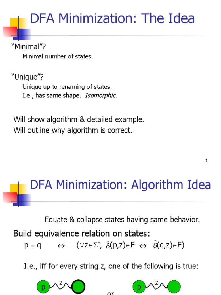 DFA Minimization: The Idea: "Minimal"? | PDF | Applied Mathematics | Formal Methods