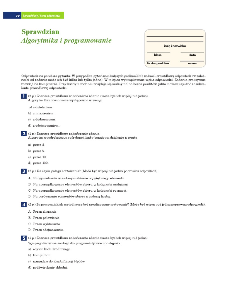 (Sprawdzian) Algorytmika I Programowanie | PDF