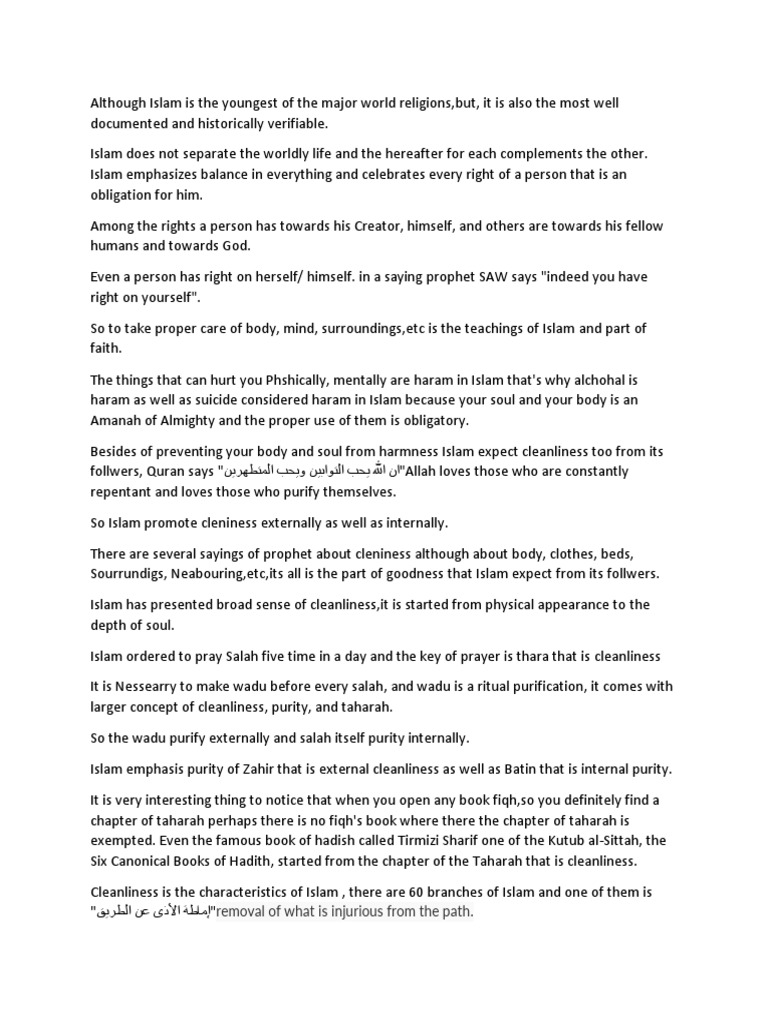 Cleanliness in Islam: A Core Principle | PDF | Religious Belief And ...