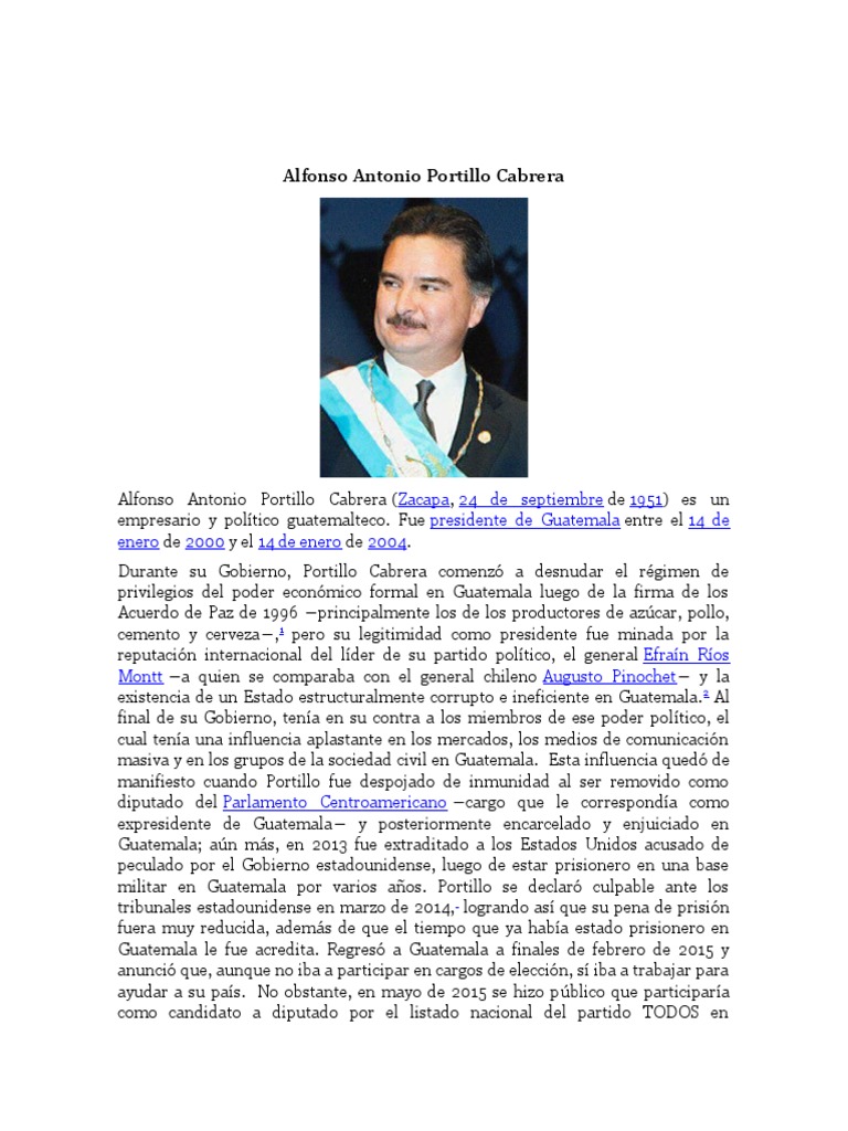 Biografía de Alfonso Portillo Cabrera | PDF | Guatemala | Gobierno
