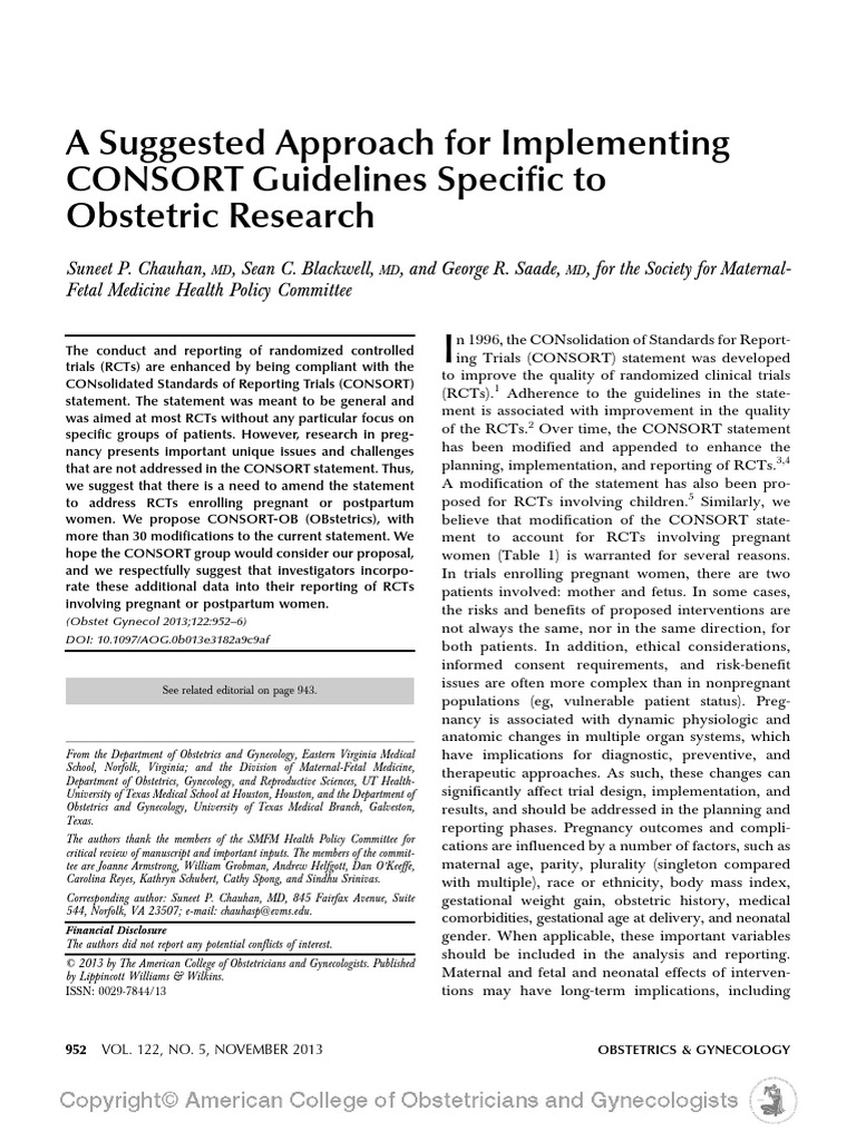 A Suggested Approach For Implementing CONSORT Guidelines Specific To ...