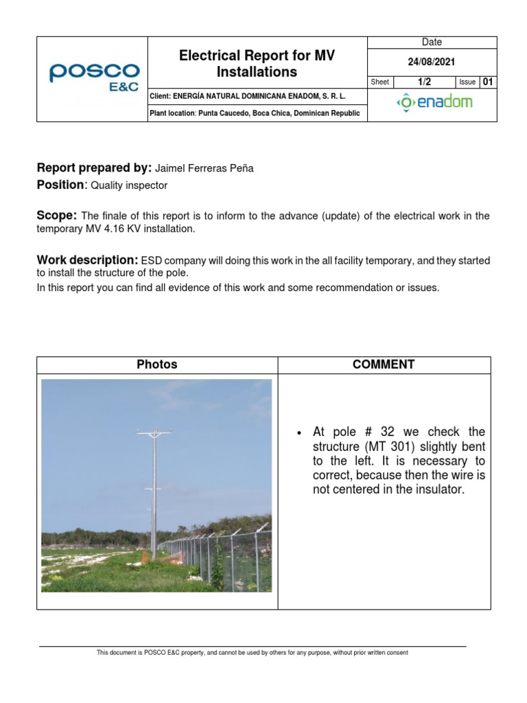Electrical Report For MV Installations: Report Prepared By: Position ...