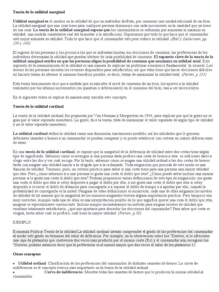 Teoría de La Utilidad Marginal | PDF | Utilidad | Utilidad marginal