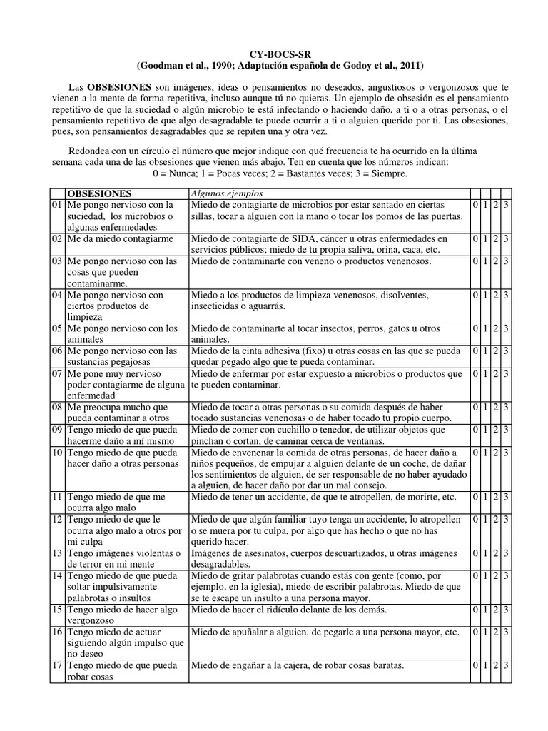 Evaluación de Obsesiones CY-BOCS-SR | PDF | Temor | Manía
