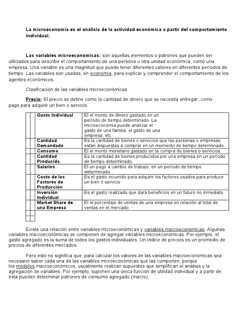 Variables Economicas | PDF | Macroeconómica | Microeconomía