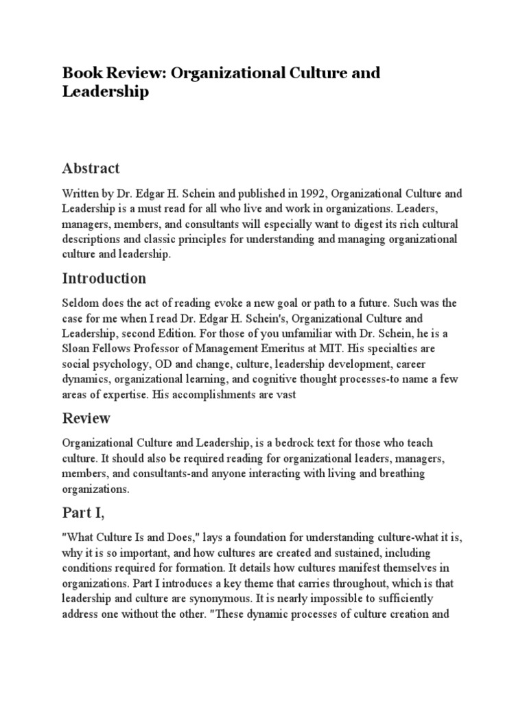 Book Review: Organizational Culture and Leadership | PDF | Leadership ...
