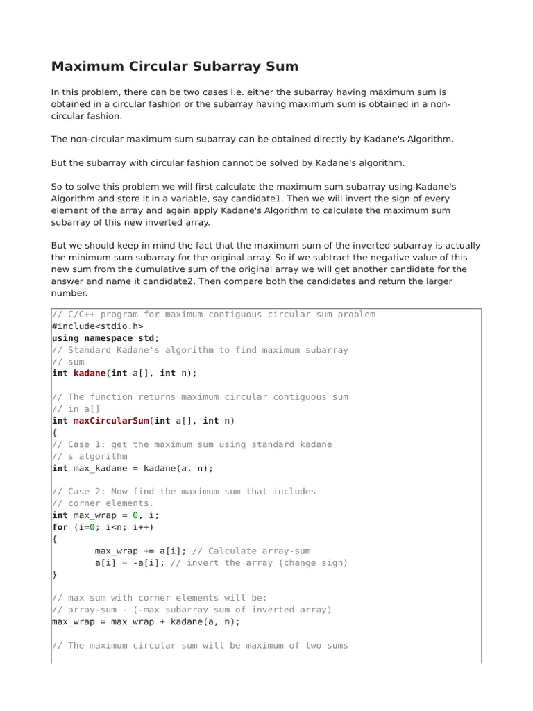 Maximum Circular Subarray Sum | PDF | Teaching Mathematics ...
