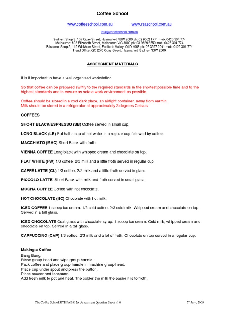 Coffee School Training Manual | PDF | Coffee | Drink