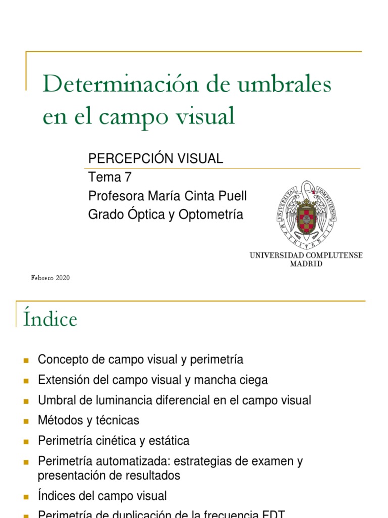 Tema 7 Campo Visual | PDF | Decibel | Percepción visual