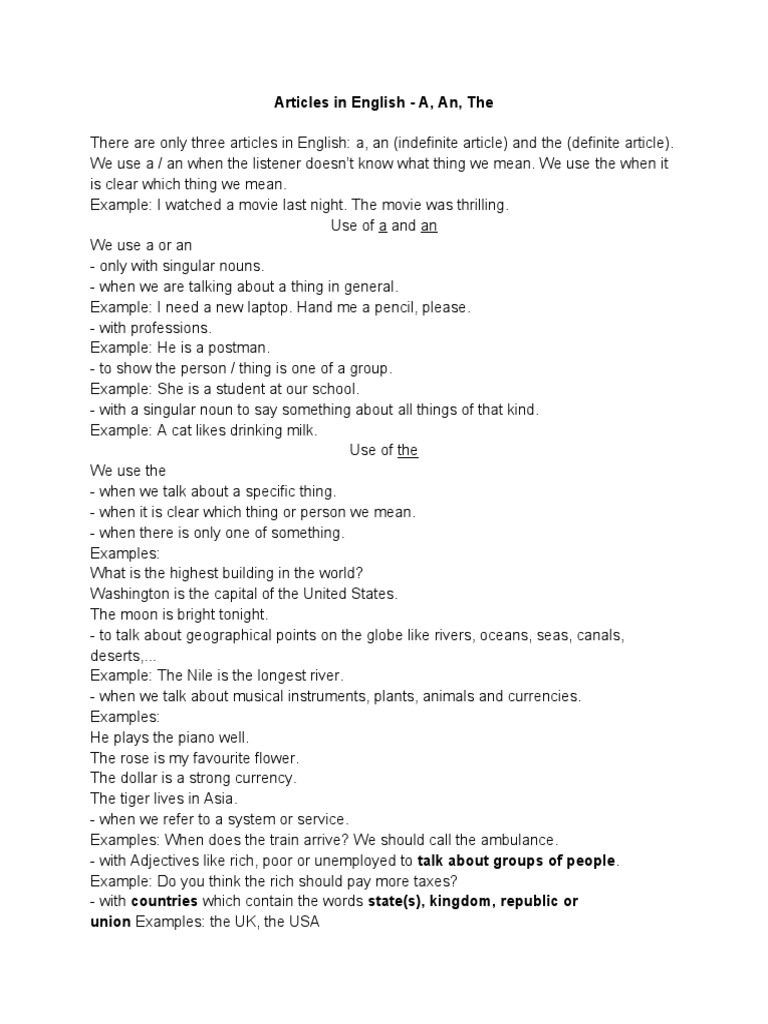 Understanding English Articles: A, An, The | PDF | Noun | Grammatical ...