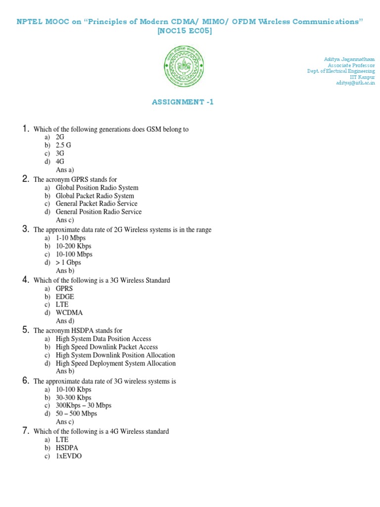 Wireless Communication Quiz | PDF | Orthogonal Frequency Division Multiplexing | Mimo