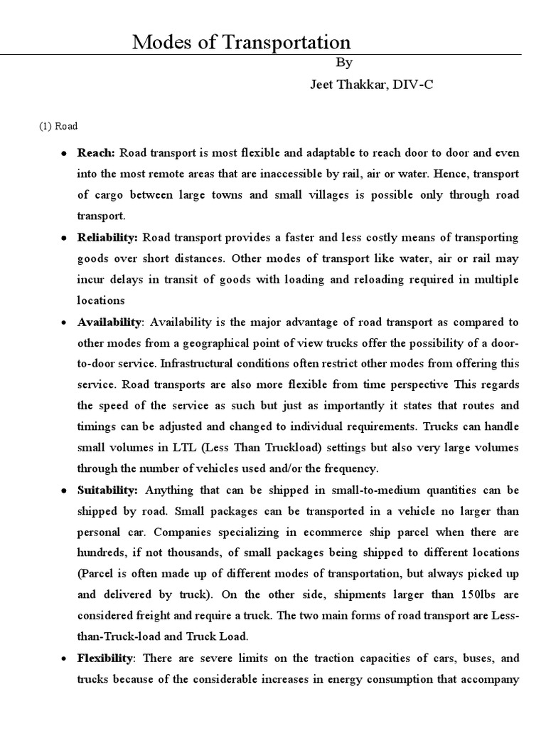 Modes of Transportation | PDF | Transport | Pipeline Transport