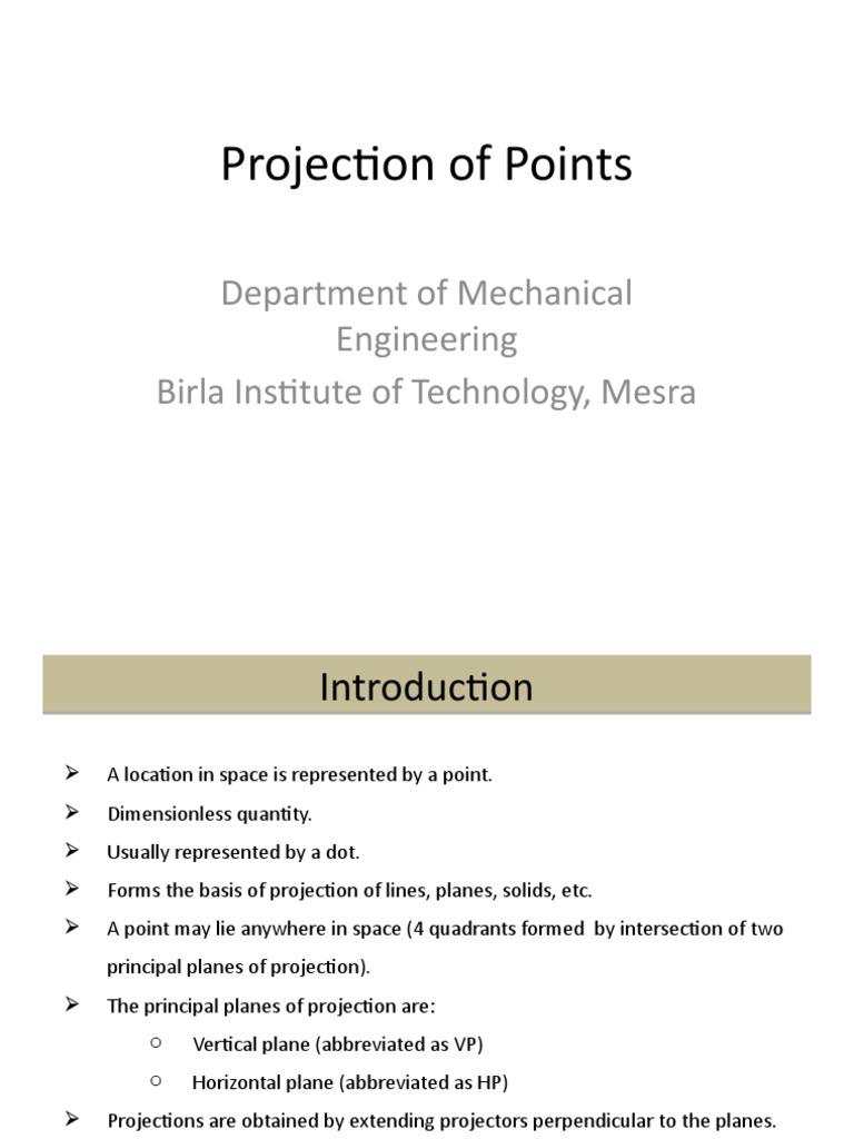 Projection of Points: Department of Mechanical Engineering Birla ...