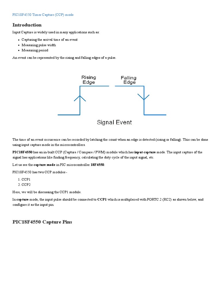 PIC18F4550 Timer Capture (CCP) Mode - PIC Controllers | PDF | Microcontroller | Bit