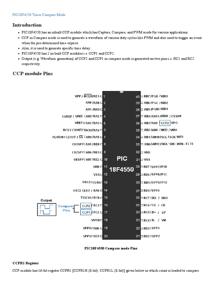 PIC18F4550 Timer Compare Mode - PIC Controllers | PDF | Timer | Telecommunications Engineering