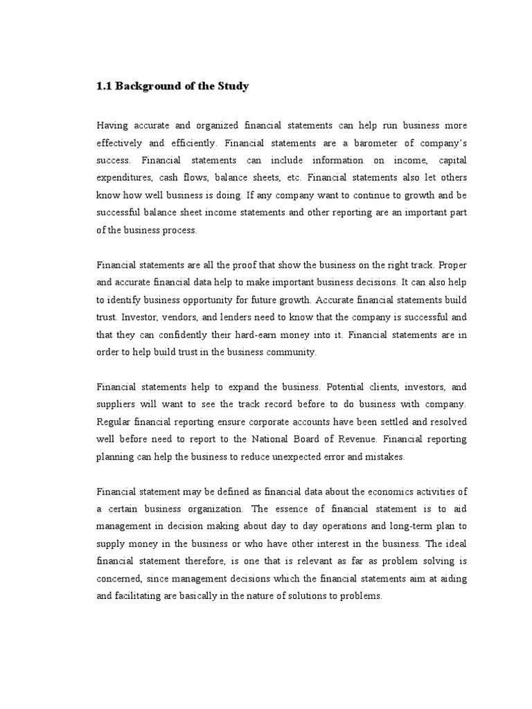 1.1 Background of The Study | PDF | Financial Statement | Financial ...