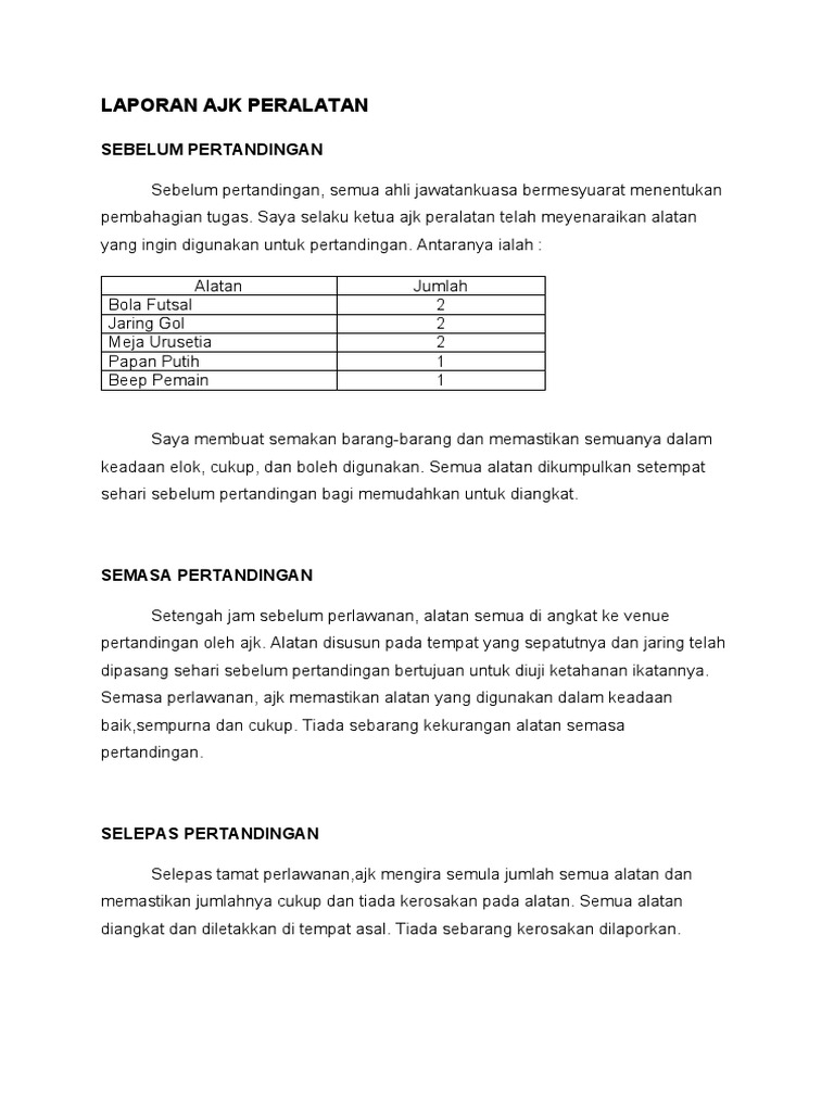 Laporan Ajk Peralatan | PDF