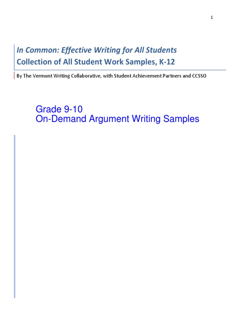 Grade 9-10 On-Demand Argument Writing Samples | PDF | Internet | Social ...