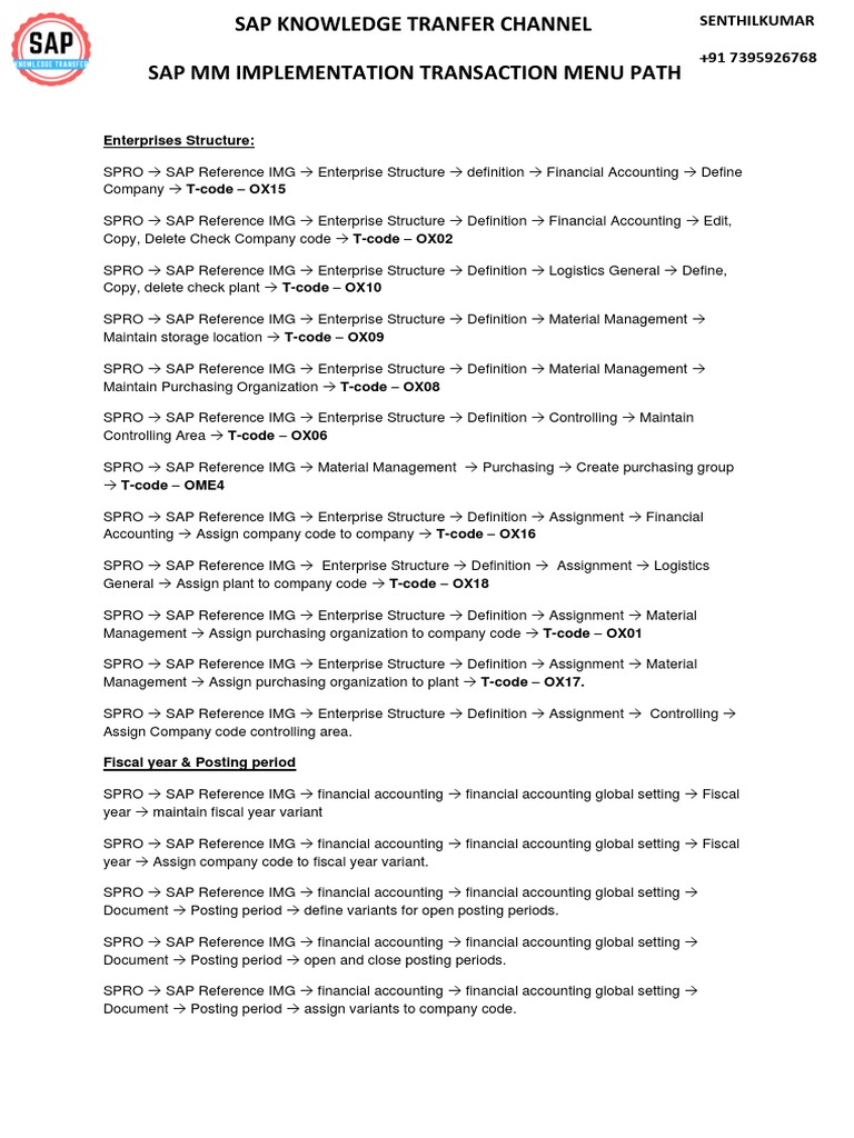 SAP MM Implementation Menu Path | PDF | Business | Business Process