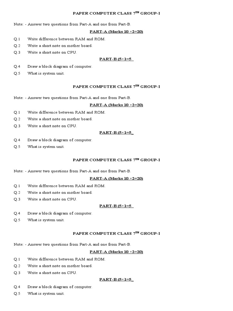 Paper Computer Class 7TH Group | PDF