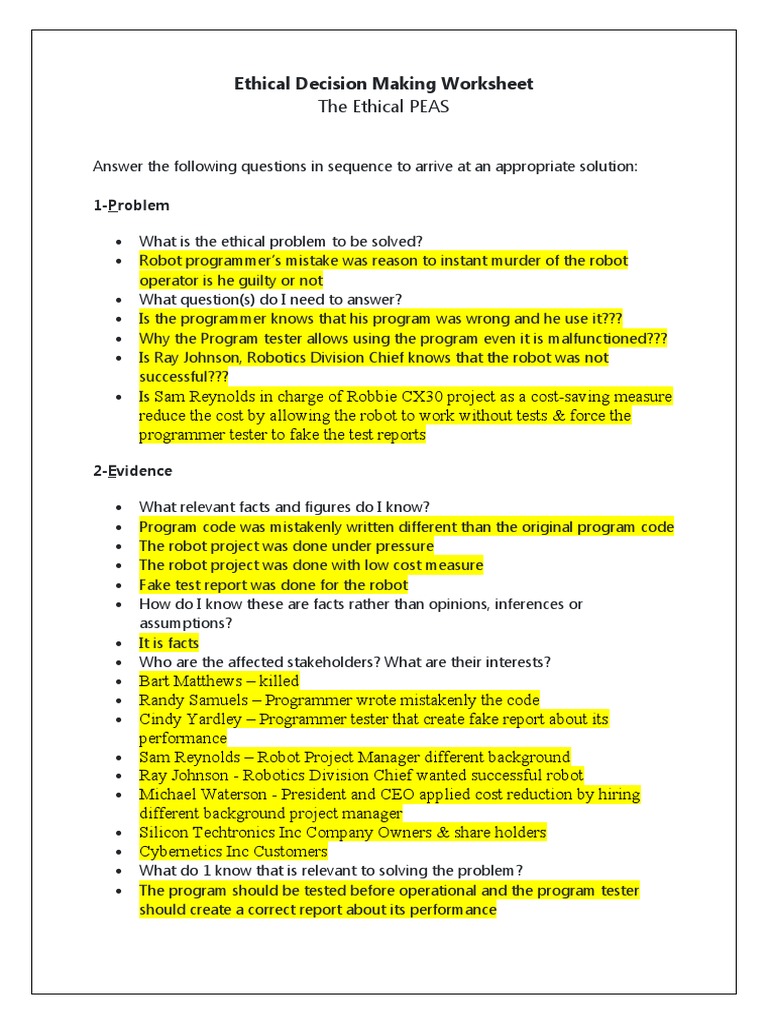 Ethical Decision Making Worksheet | Download Free PDF | Justice | Crime ...
