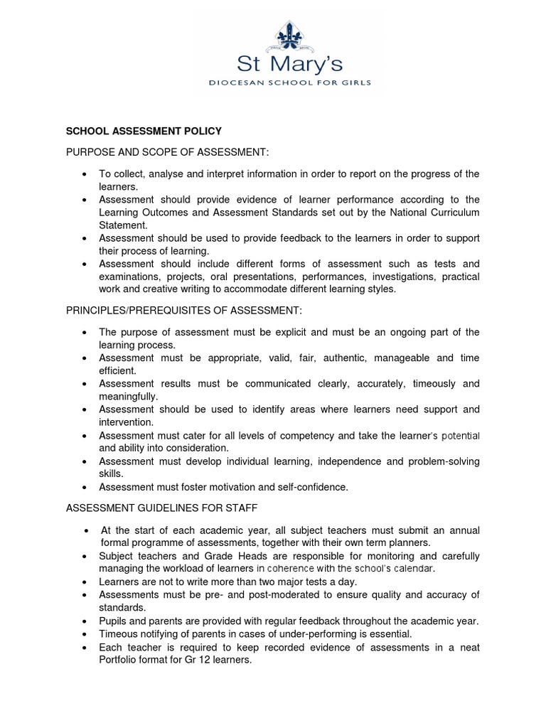 School Assessment Policy June 2016 | PDF | Educational Assessment ...