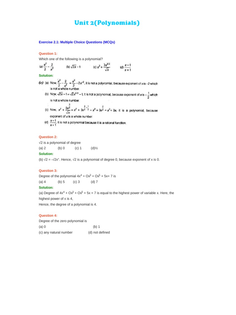 Polynomial Fundamentals: An In-Depth Look at Key Concepts Related to Polynomials including ...