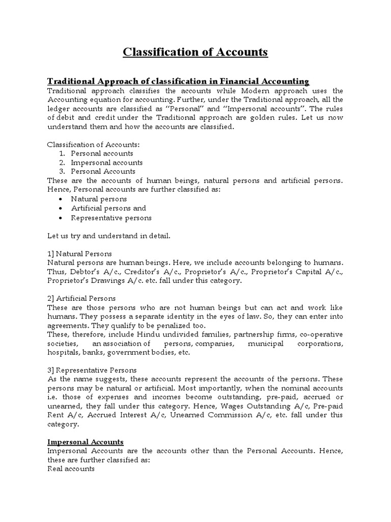 Classification of Accounts | PDF | Debits And Credits | Expense