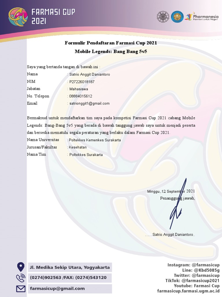 Kompetisi Esports Formulir Pendaftaran MLBB 5V5 | PDF