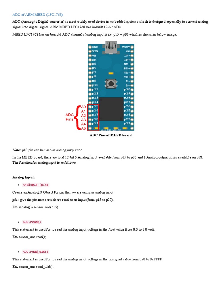 ARM MBED LPC1768 ADC Guide | PDF | Analog To Digital Converter | Electromagnetism
