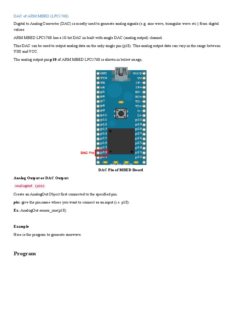 DAC of ARM MBED (LPC1768) - MBED | PDF