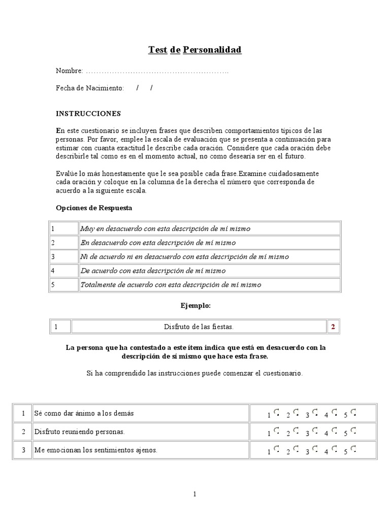 Formato - Encuesta de Personalidad | PDF | Cuestionario