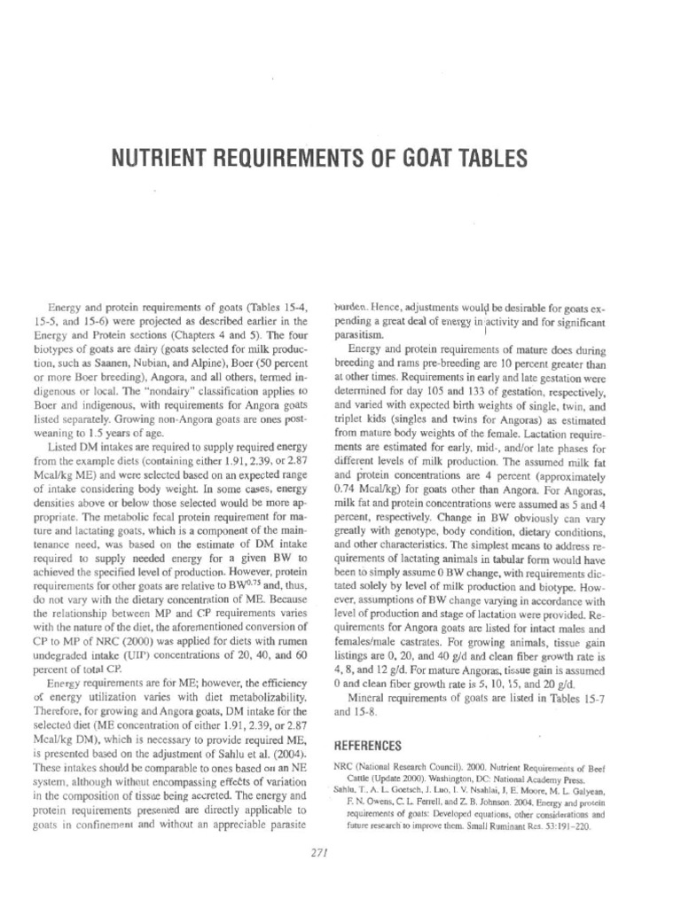Nutrient Requirements of Goat Tables 2007 | PDF