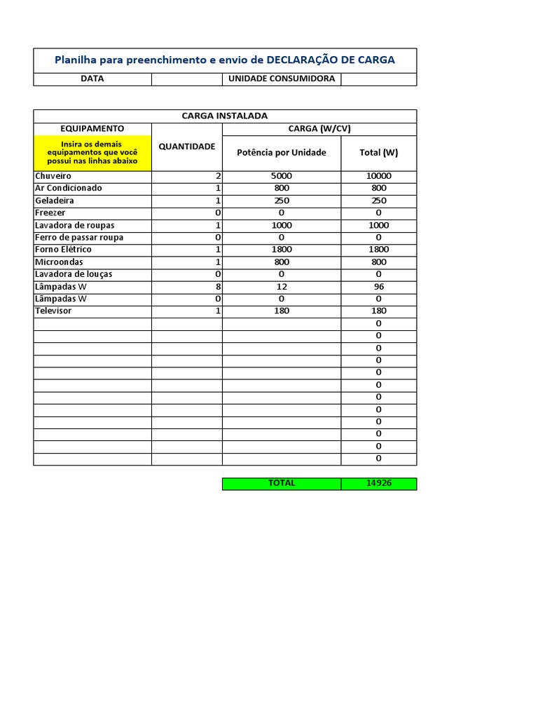 Declaração de Carga - Simplificada | PDF